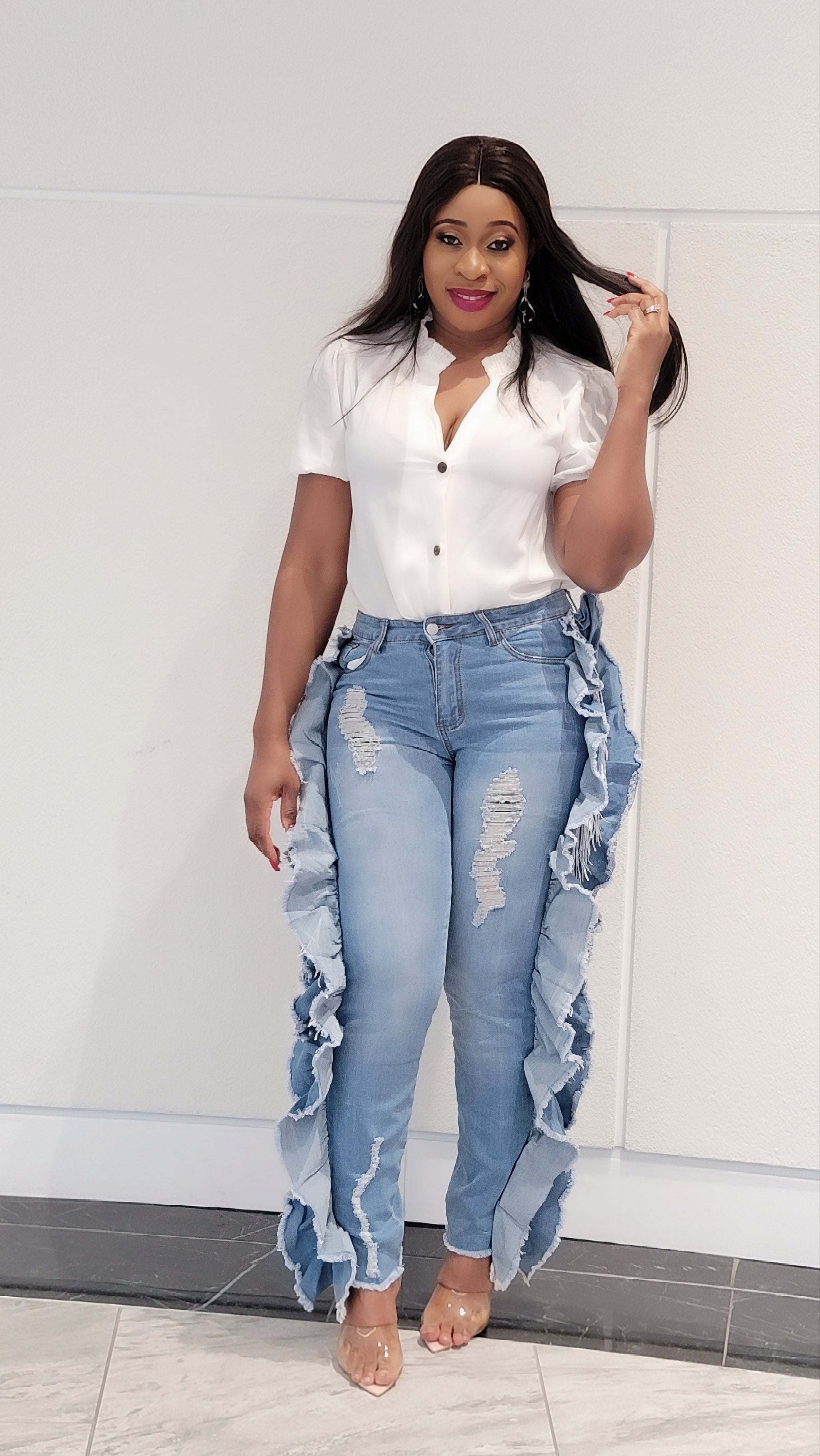 Bella Side Ruffles Skinny Jeans – Fancyevans Boutique