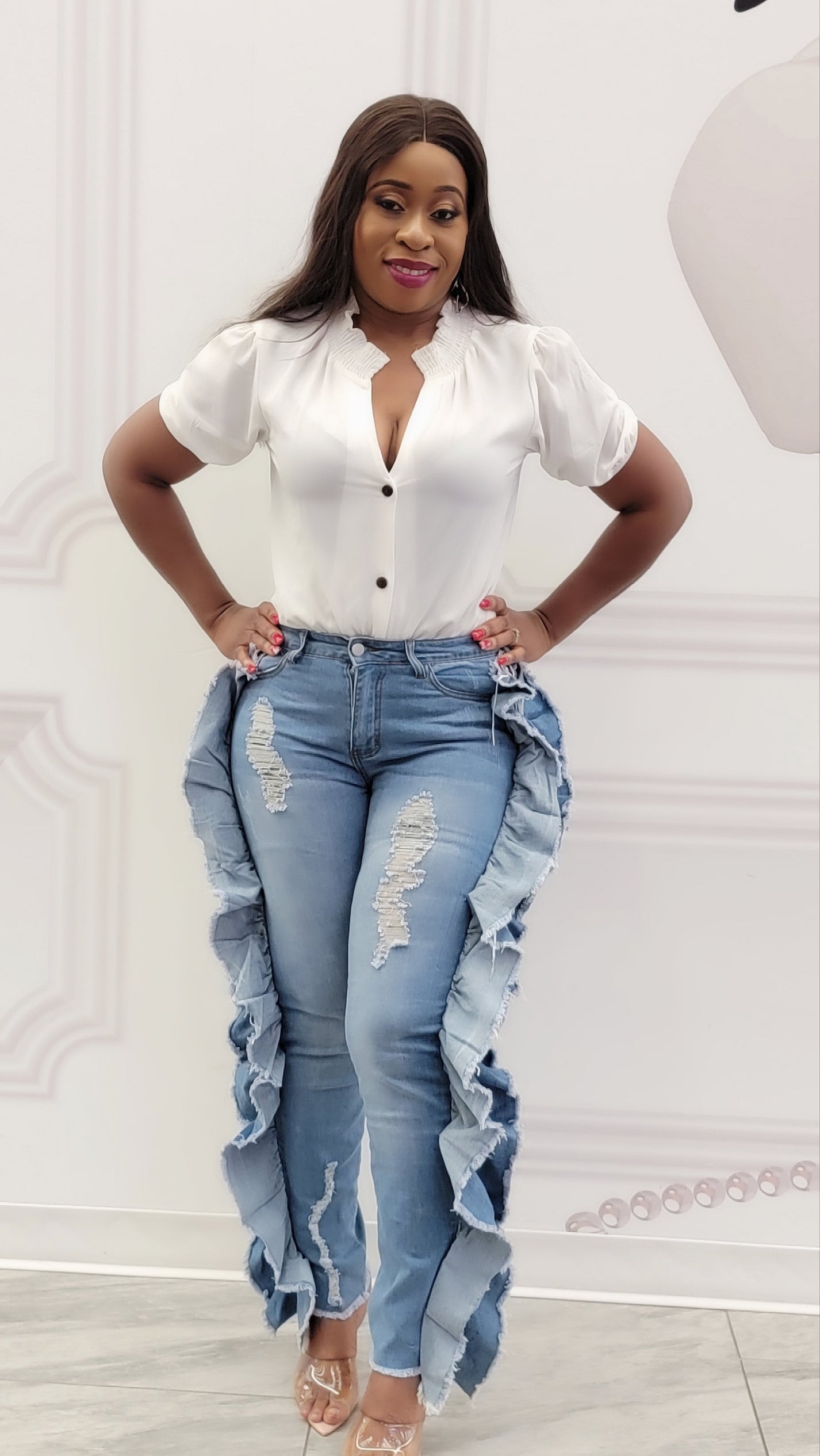 Bella Side Ruffles Skinny Jeans – Fancyevans Boutique