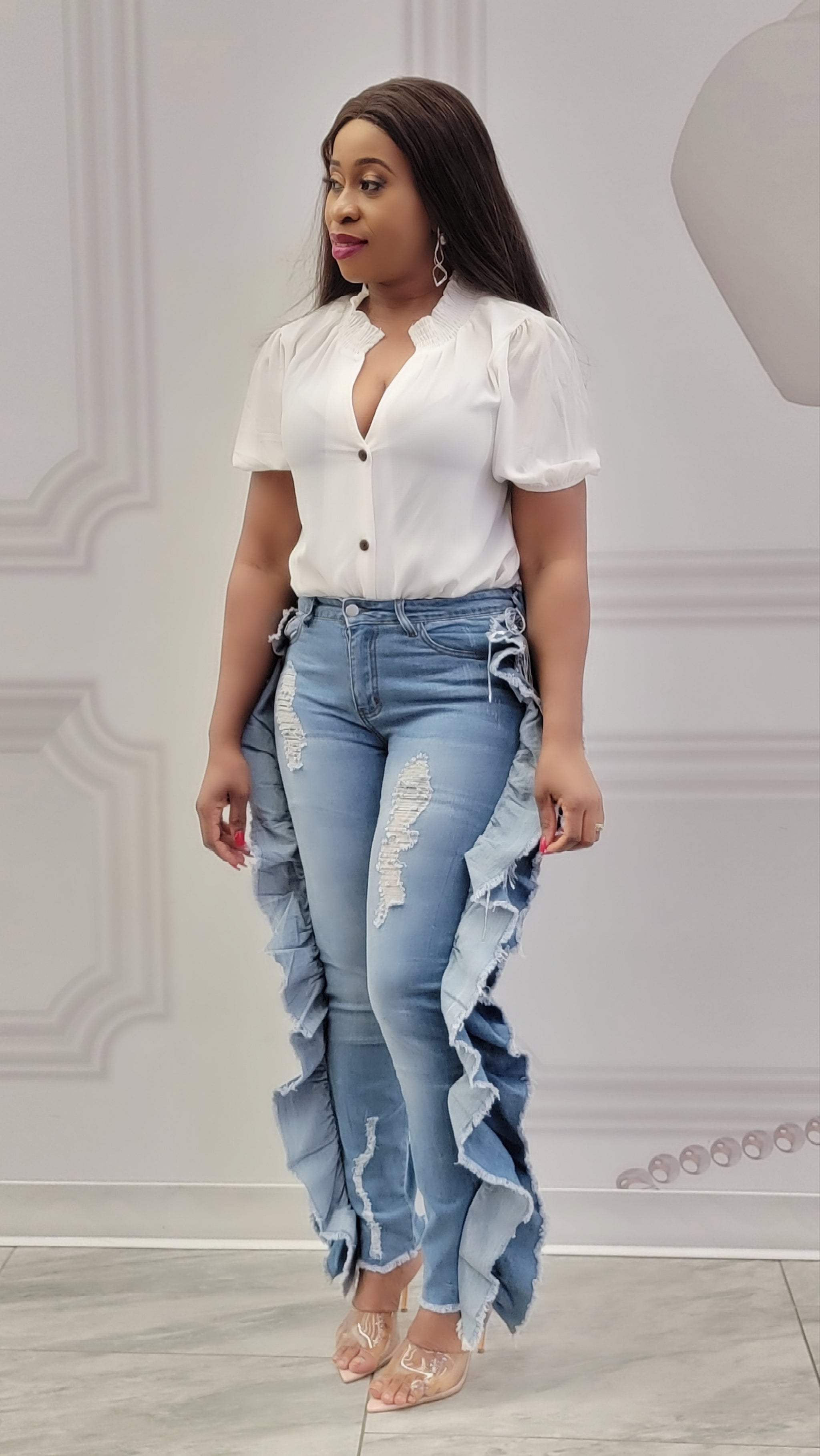 Bella Side Ruffles Skinny Jeans – Fancyevans Boutique