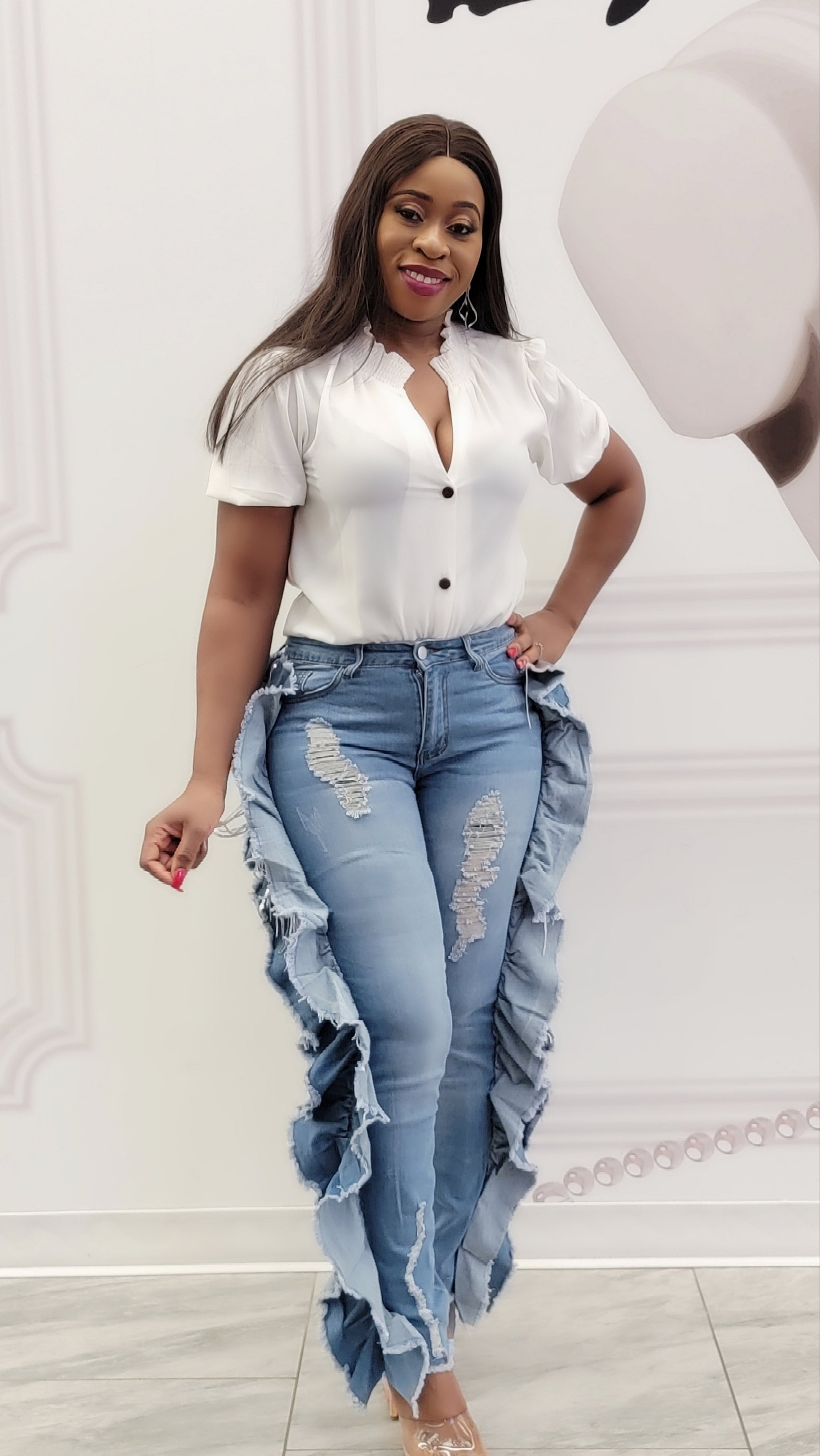 Bella Side Ruffles Skinny Jeans – Fancyevans Boutique